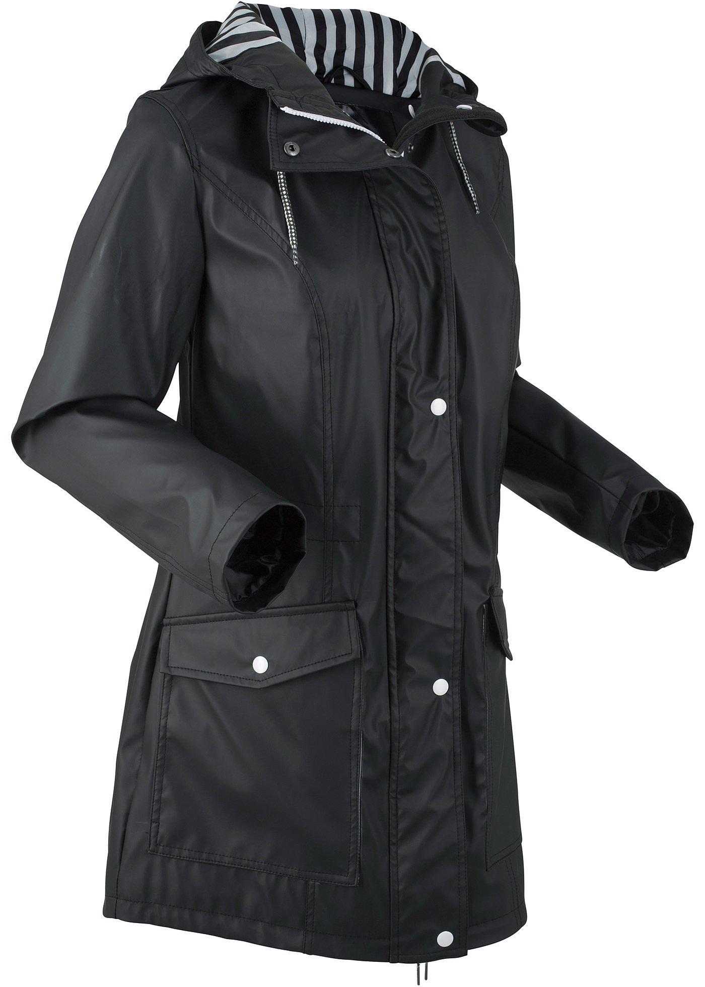 Lång vattenavvisande regnjacka huva - svart