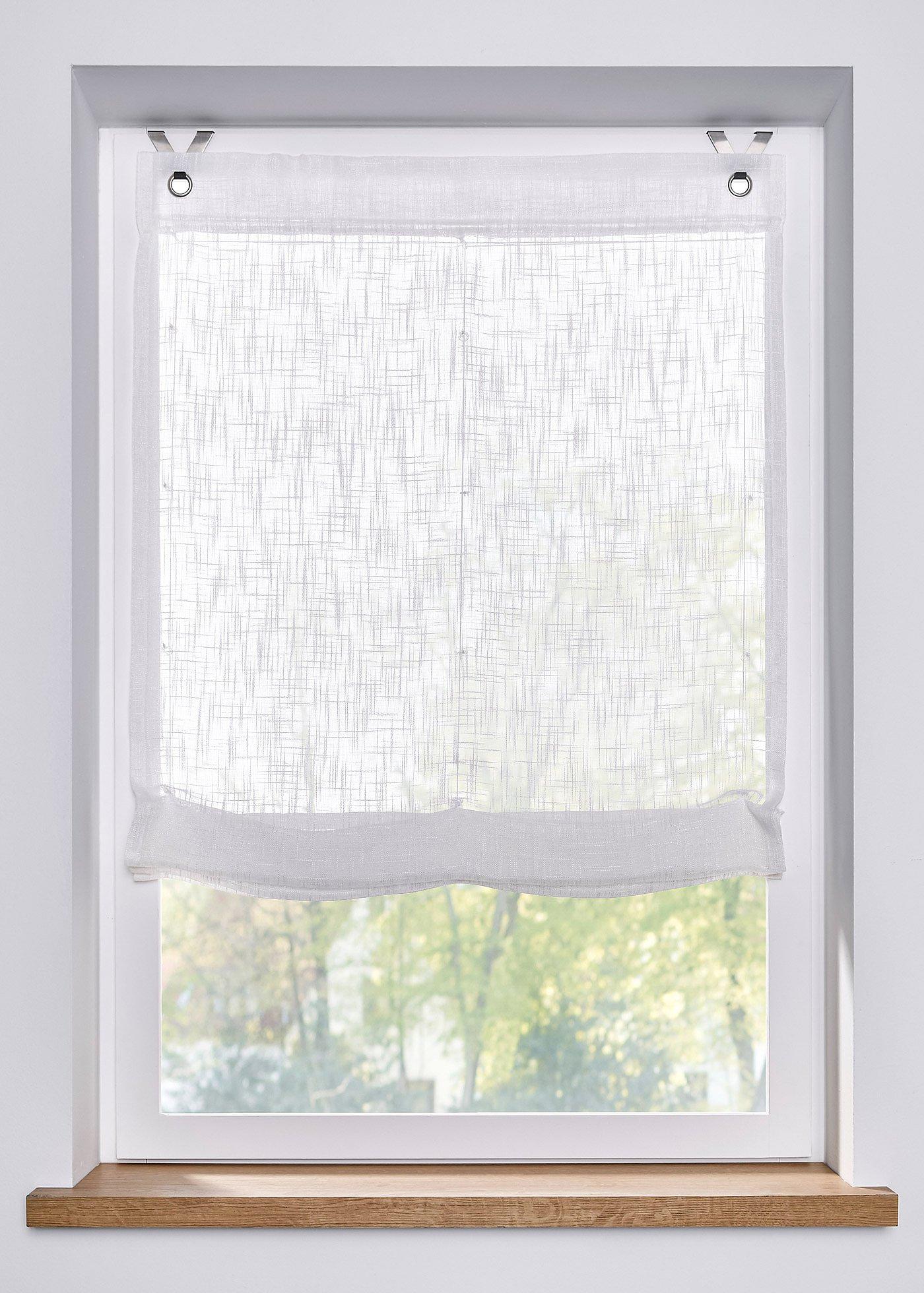 Hissgardin i tyg med naturlig look och öljetter med krokar - vit ...