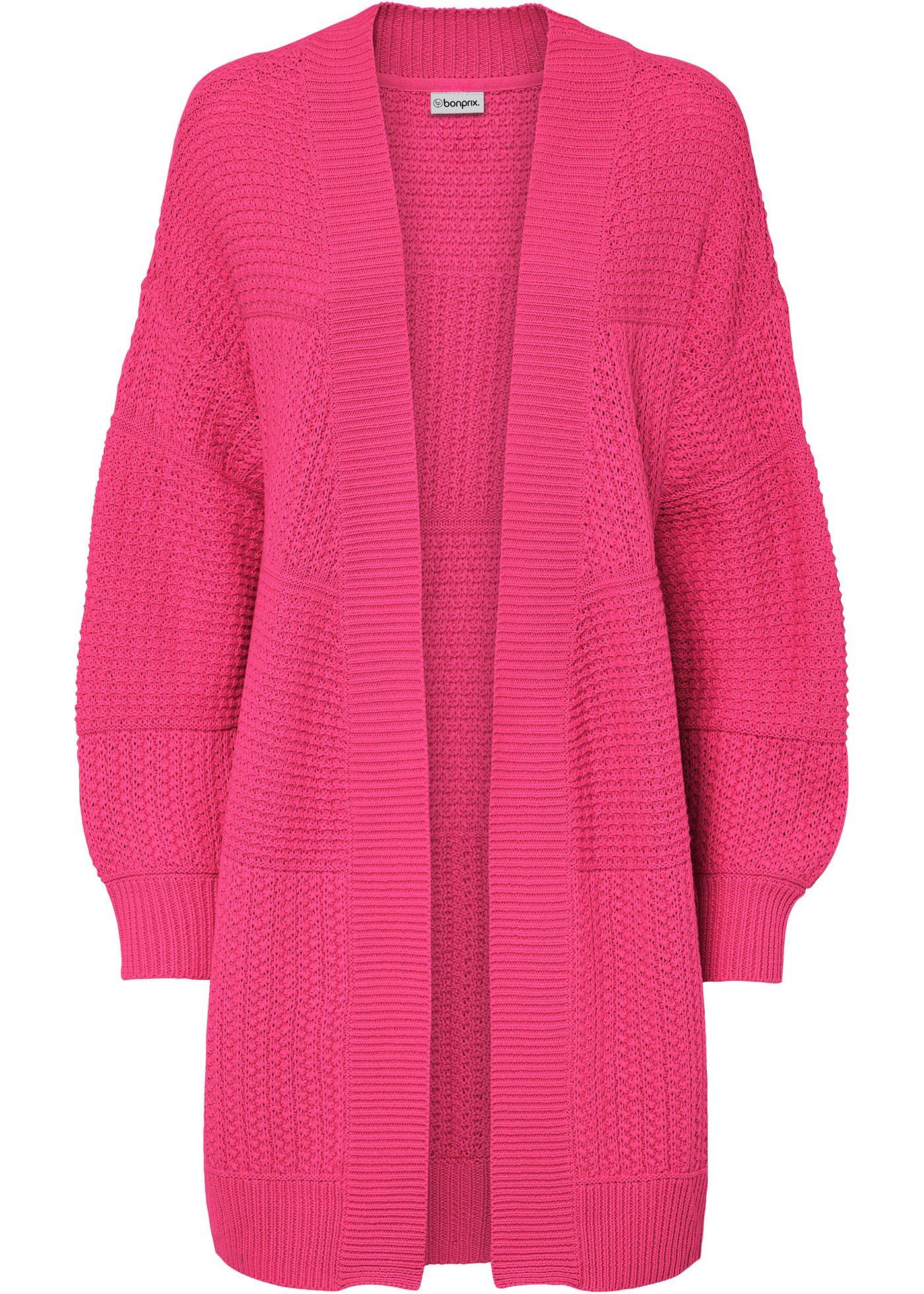 Snygg cardigan med fint stickat mönster - mörk cerise