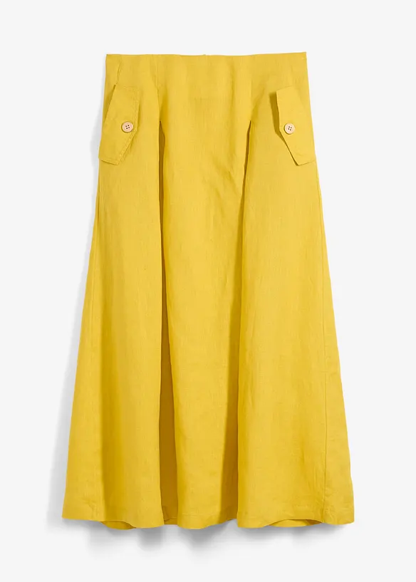 Elegant linnekjol med veck och snygga knappar - lemoncurry